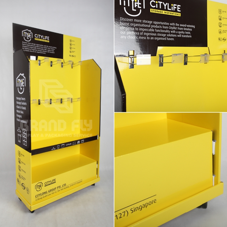 Movable Cardboard Floor Display with Iron Hook & Trays | Grand Fly