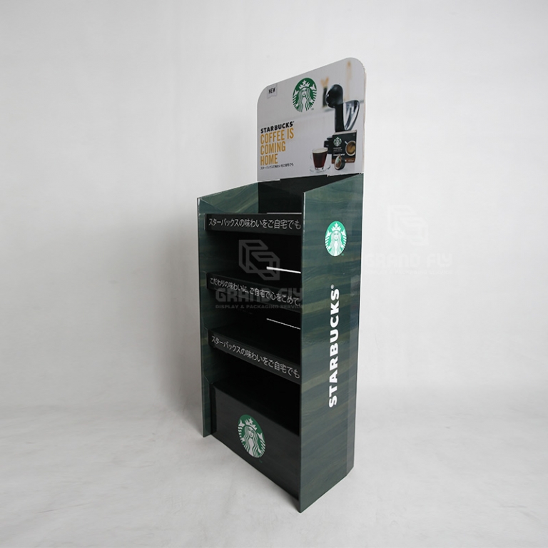 Custom Starbucks Coffee Cardboard Display Tower – Eco-Friendly Floor Stand