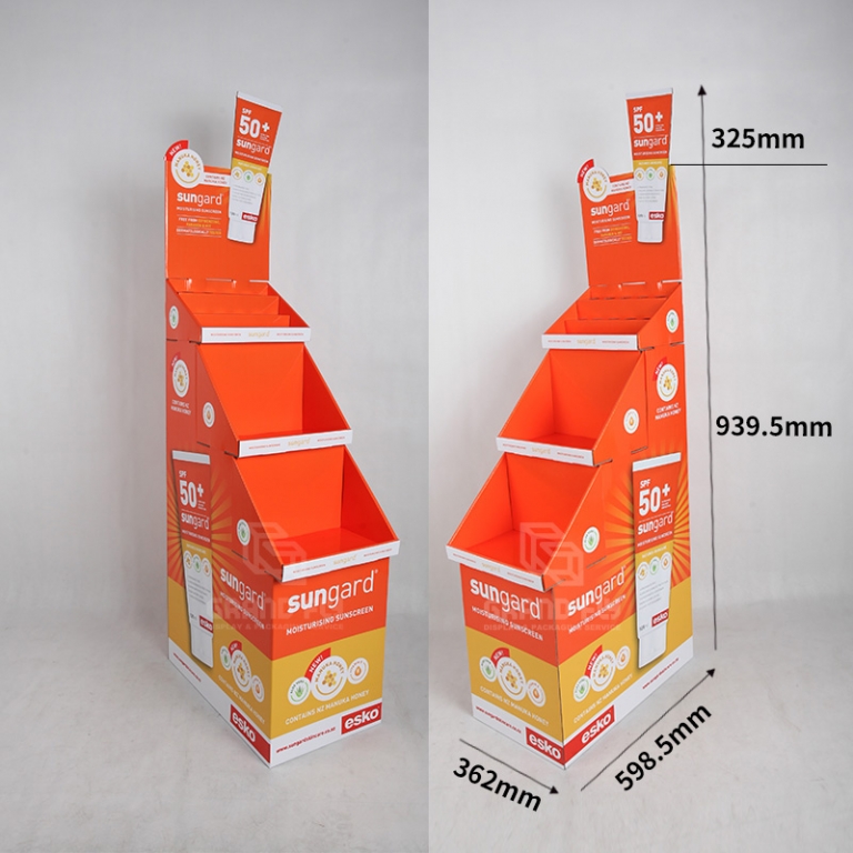 Custom 3-Tier Corrugated Floor Display for Sunscreen Cream | Free Design