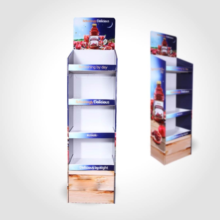 Custom 4-Shelf Cardboard Display Rack for Bottles – Eco-Friendly & Branded