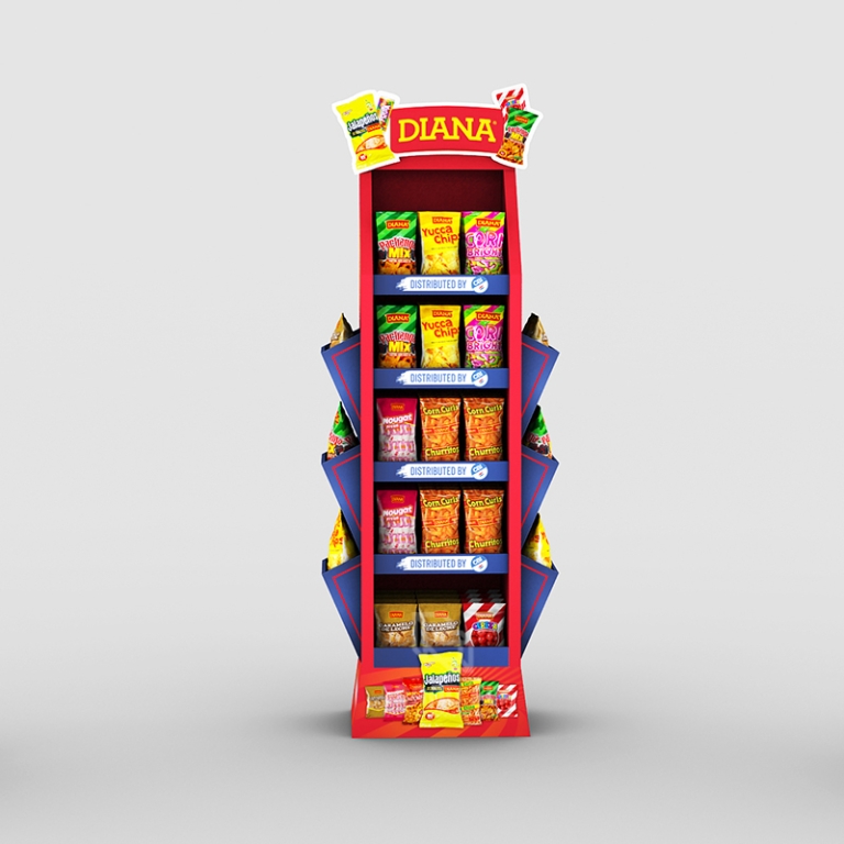 Customizable 4-Shelf Cardboard Snack Floor Display | Eco-Friendly ...